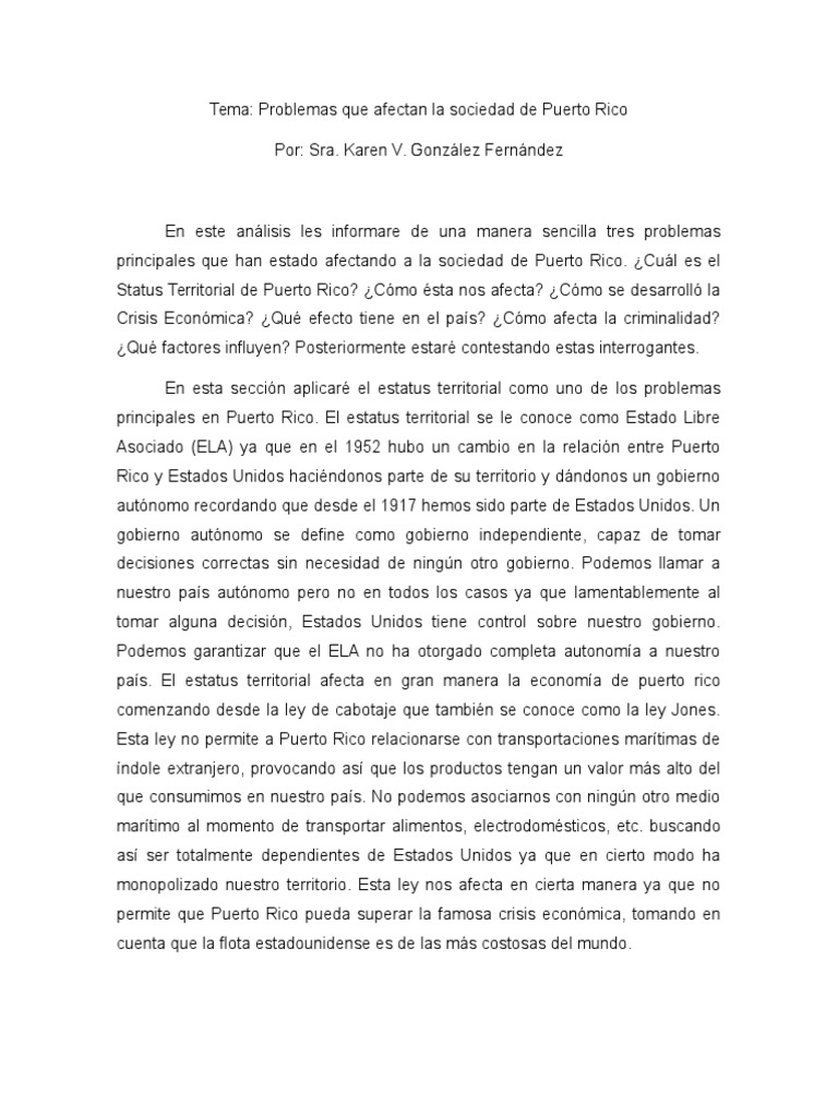 Problemas Sociales en Puerto Rico | PDF | Puerto Rico | Desempleo
