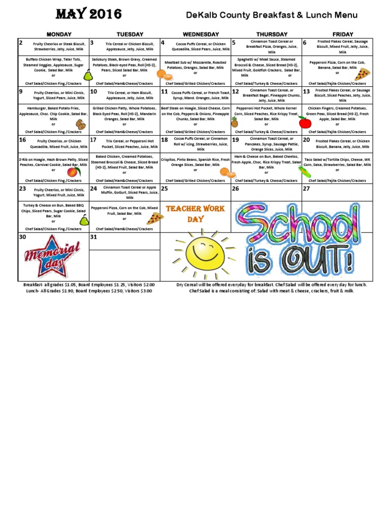 Dekalb County Breakfast & Lunch Menu: Monday Tuesday Wednesday Thursday ...