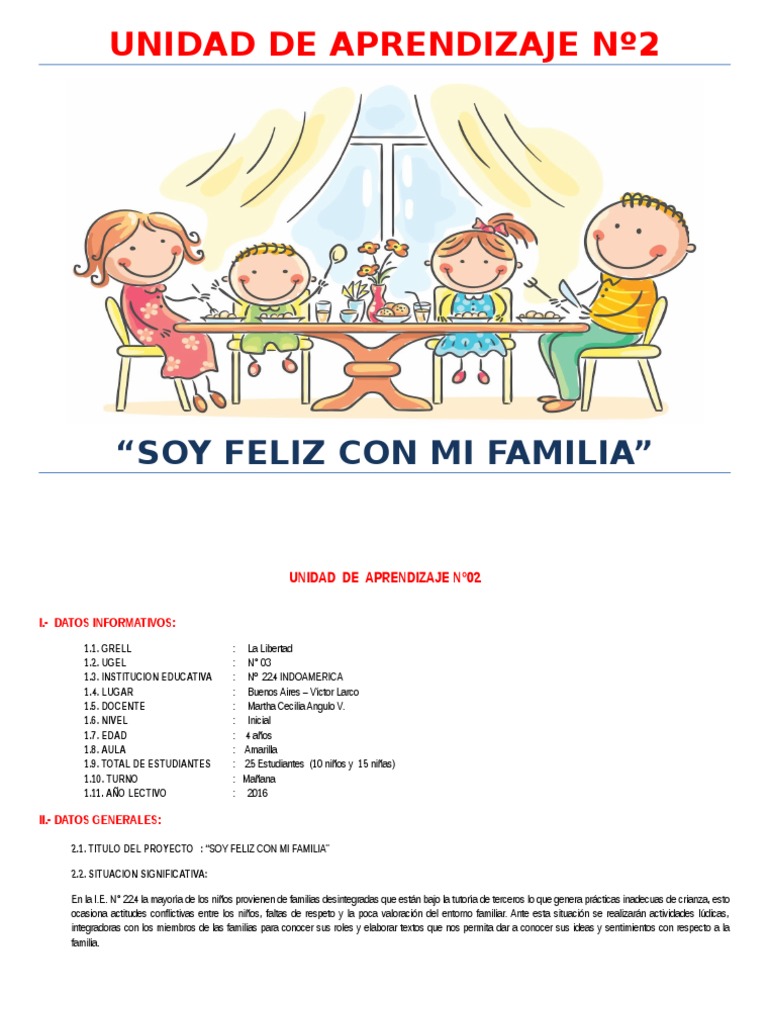 Unidad Didáctica: Soy Feliz con Mi Familia | PDF | Enseñanza de ...