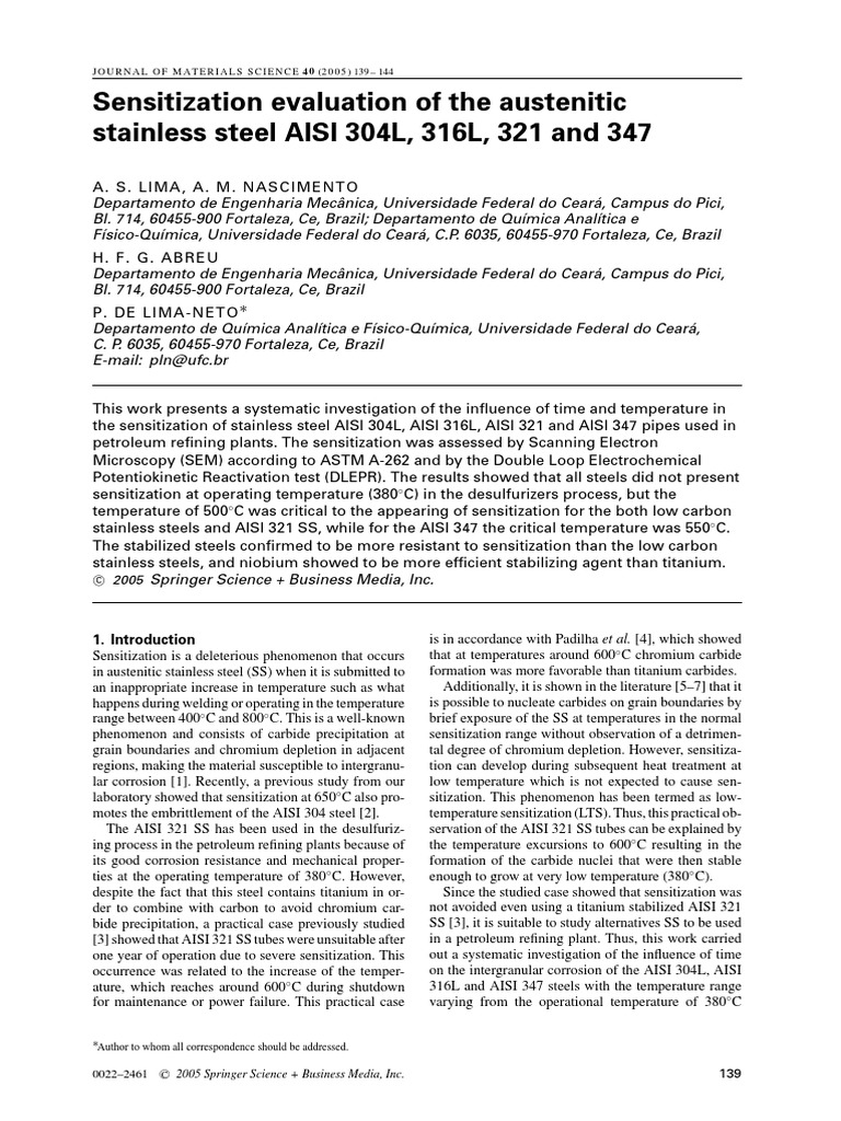 Sensitization Evaluation of The Austenitic Stainless Steel AISI 304L ...