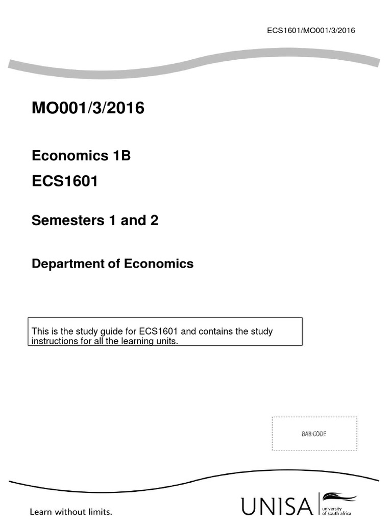 ECS1601 Economics Study Guide 2016 | PDF | Demand For Money | Taxes