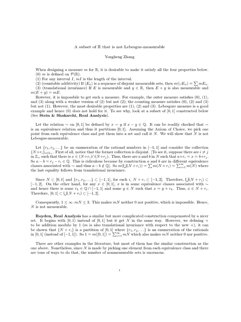 Non Measurable Set | PDF | Measure (Mathematics) | Mathematical Objects