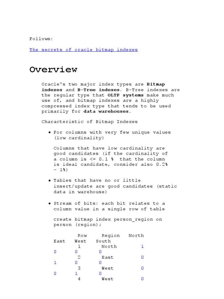 The Secrets of Oracle Bitmap Indexes | PDF | Database Index | Databases