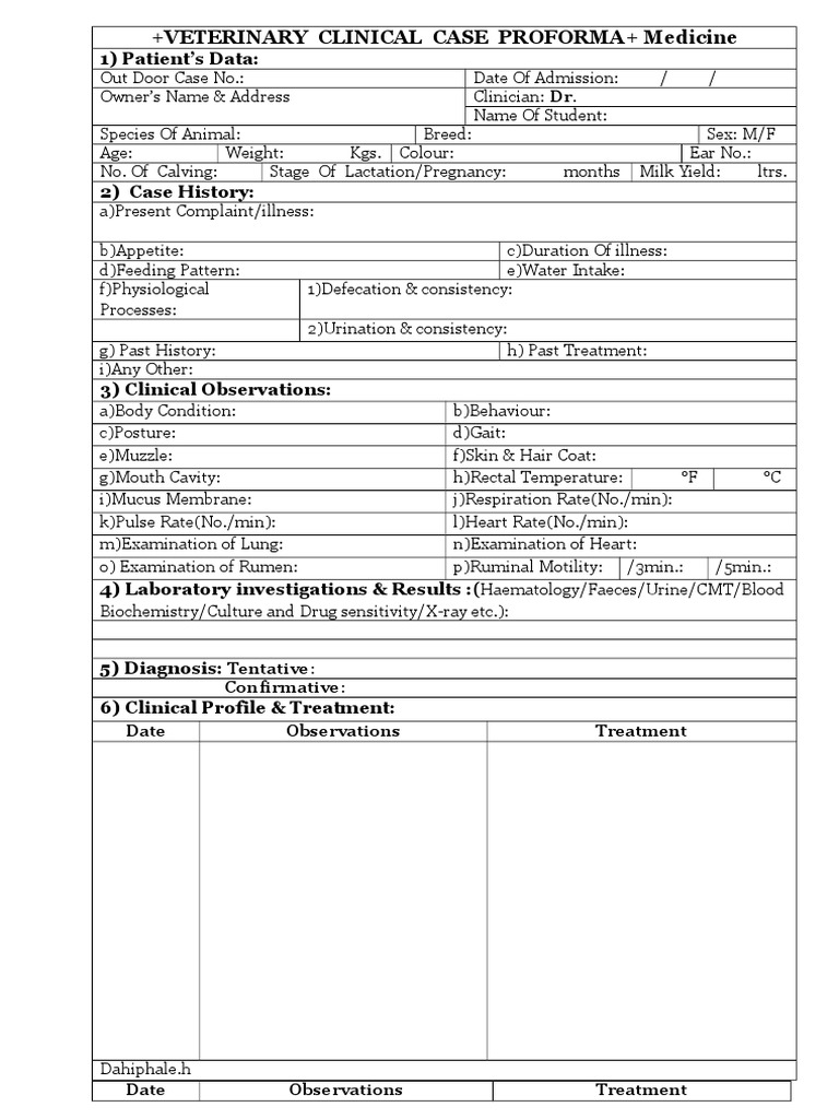 Veterinary Clinical Case Proforma-Medicine | PDF