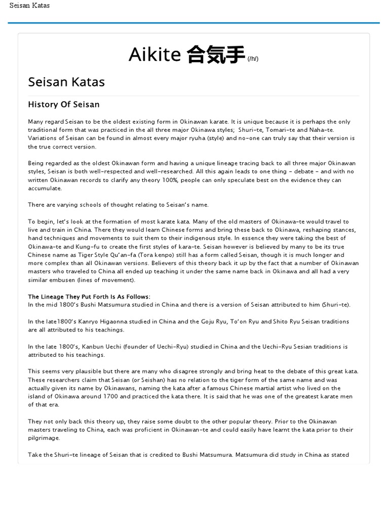 The Kata of Seisan | Download Free PDF | Japanese Martial Arts ...