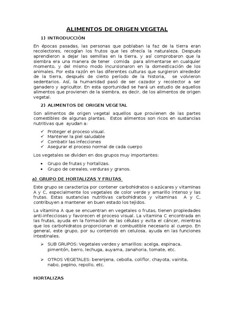 Alimentos de Origen Vegetal: Tipos y Beneficios | PDF | Phaseolus ...