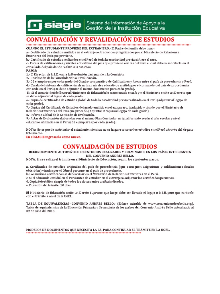 02 Convalidación y Revalidación de Estudios | Descargar gratis PDF | Perú | Educación primaria