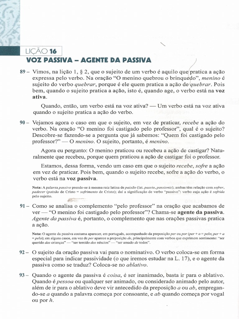 Lição 16 - Voz Passiva - Agente Da Passiva | Assunto (Gramática ...