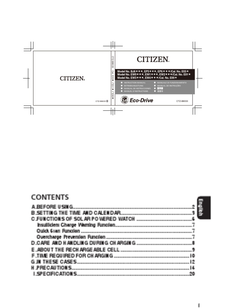 Citizen Instruction Manual E031 PDF | PDF | Battery (Electricity) | Watch