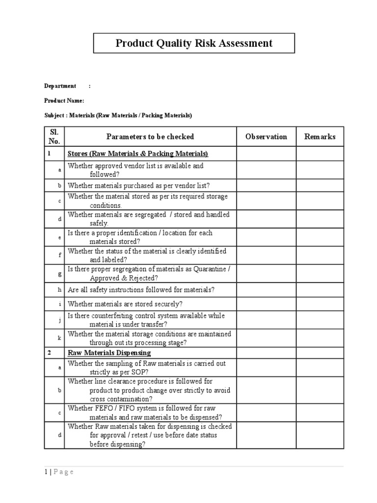 Product Quality Risk Assessment | PDF | Verification And Validation ...
