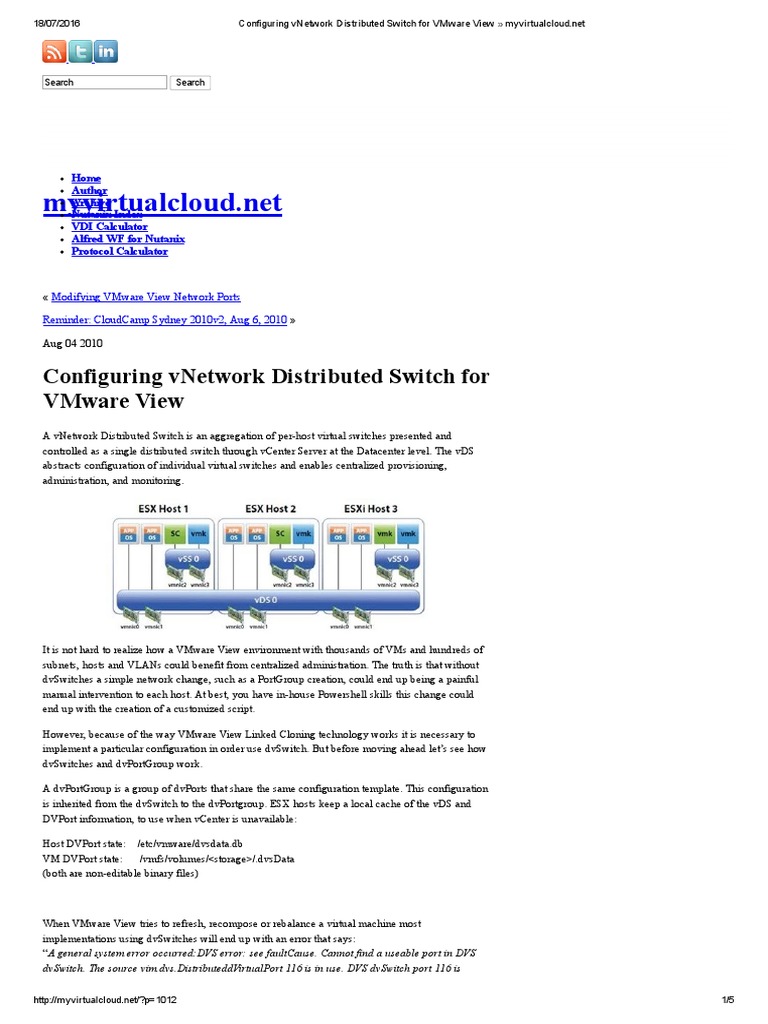 Configuring VNetwork Distributed Switch For VMware View Myvirtualcloud | PDF | Desktop ...