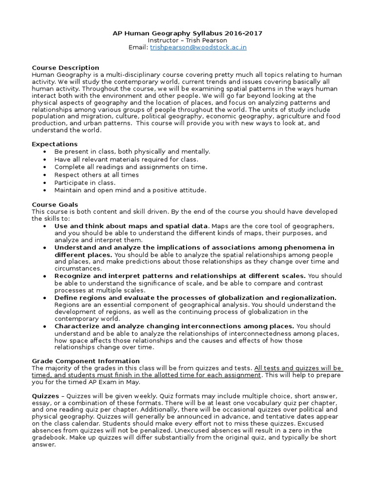 2016 Ap Human Geography Syllabus | PDF | Geography | Test (Assessment)