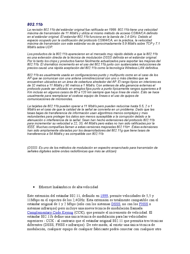 802.11B Estandar IEEE | PDF | Ieee 802.11 | Electrónica