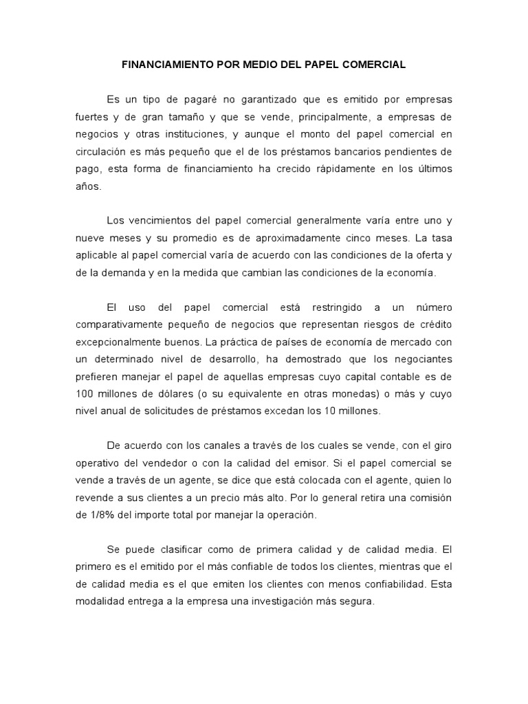 Papel Comercial: Financiamiento Eficiente | PDF