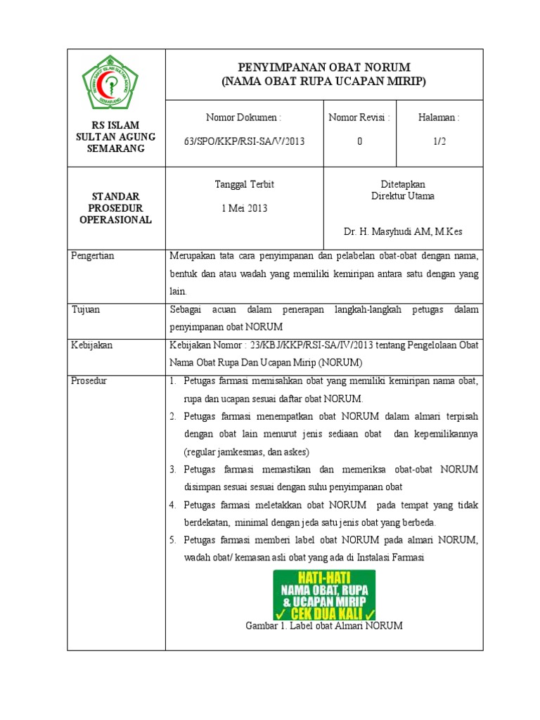 SKP - 63 SPO Penyimpanan Obat NORUM - Nama Obat Rupa Ucapan Mirip - PDF ...