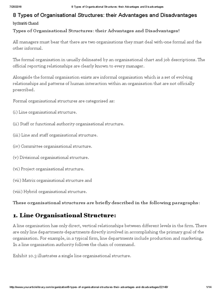 8 Types of Organisational Structures - Their Advantages and ...