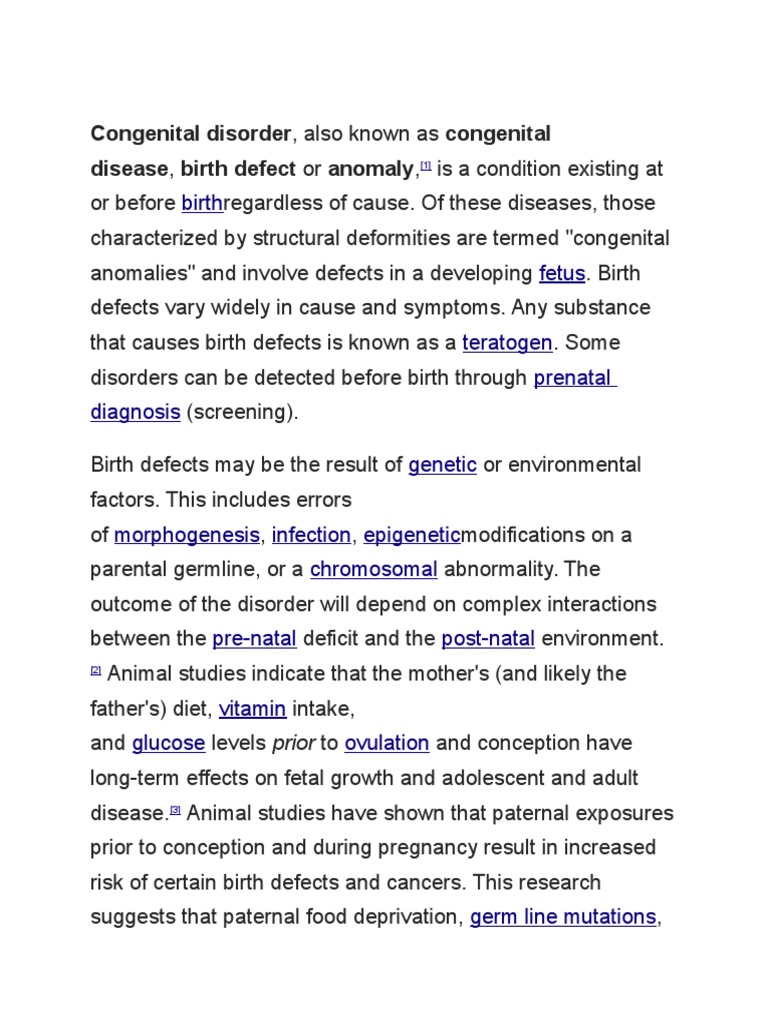 Congenital Disorder, Also Known As Congenital Disease, Birth Defect or ...
