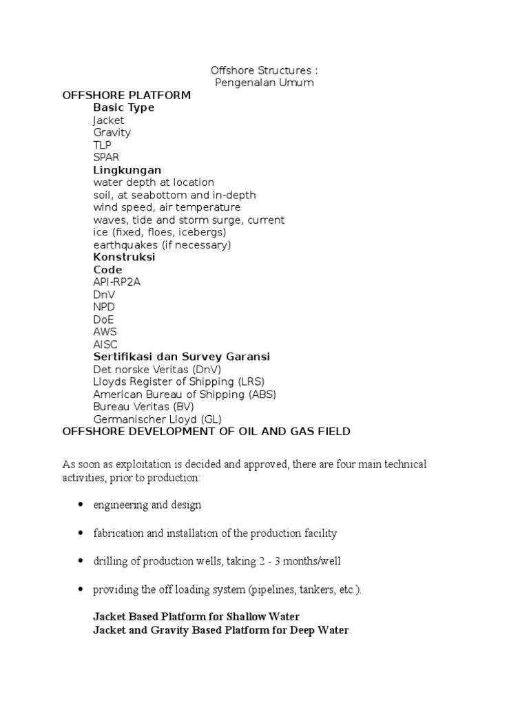 Offshore Platform Basic Type: Jacket Based Platform For Shallow Water ...
