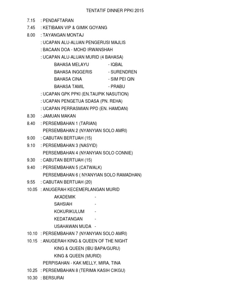 Tentatif Dinner Ppki 2015 | PDF
