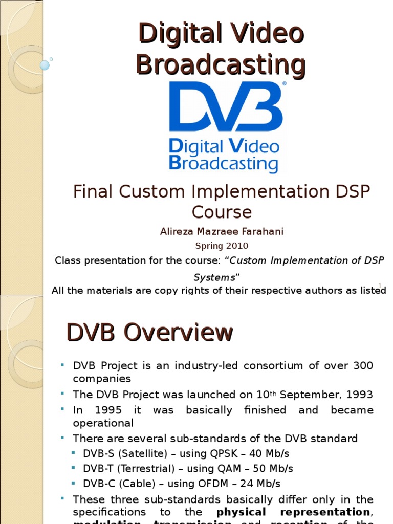 Digital Video Broadcasting DSP Course Presentation | PDF | Forward Error Correction | Network Packet
