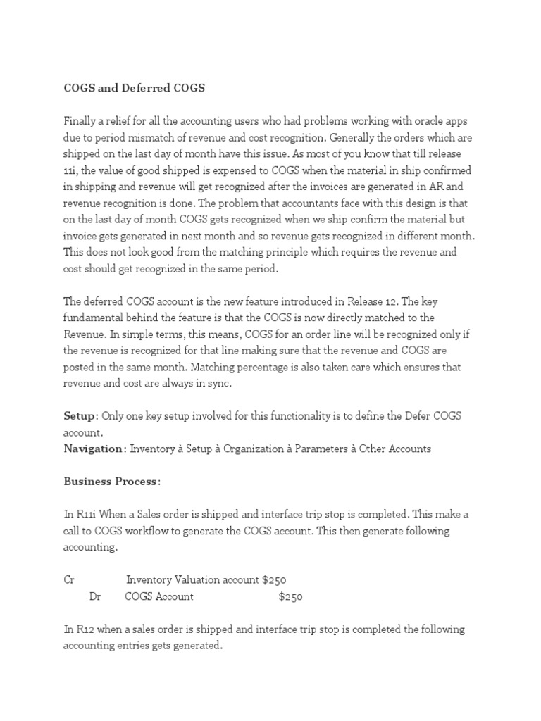 COGS and Deferred COGS | PDF | Revenue | Inventory