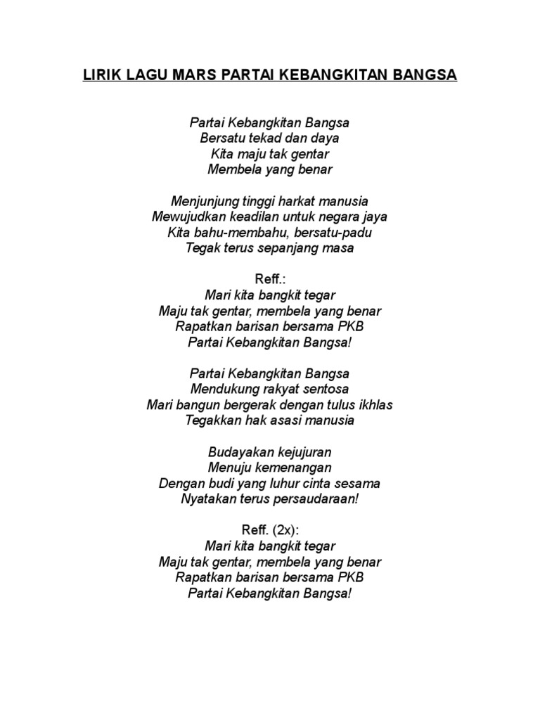 Lirik Lagu Mars Partai Kebangkitan Bangsa