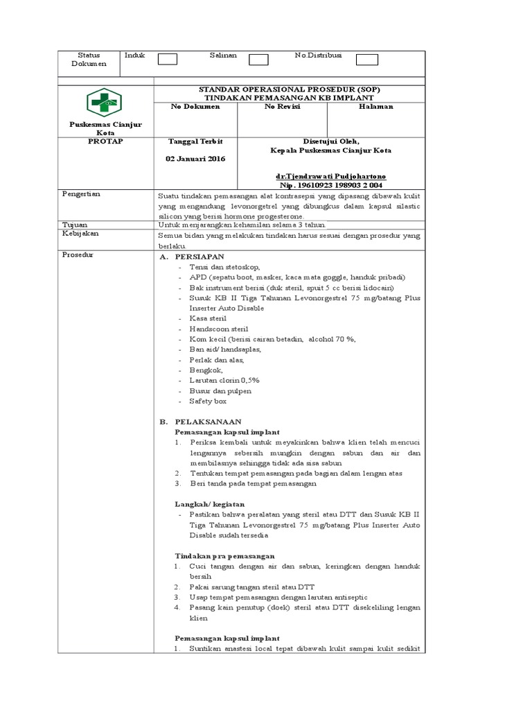 SOP Pemasangan KB Implant Fix | PDF
