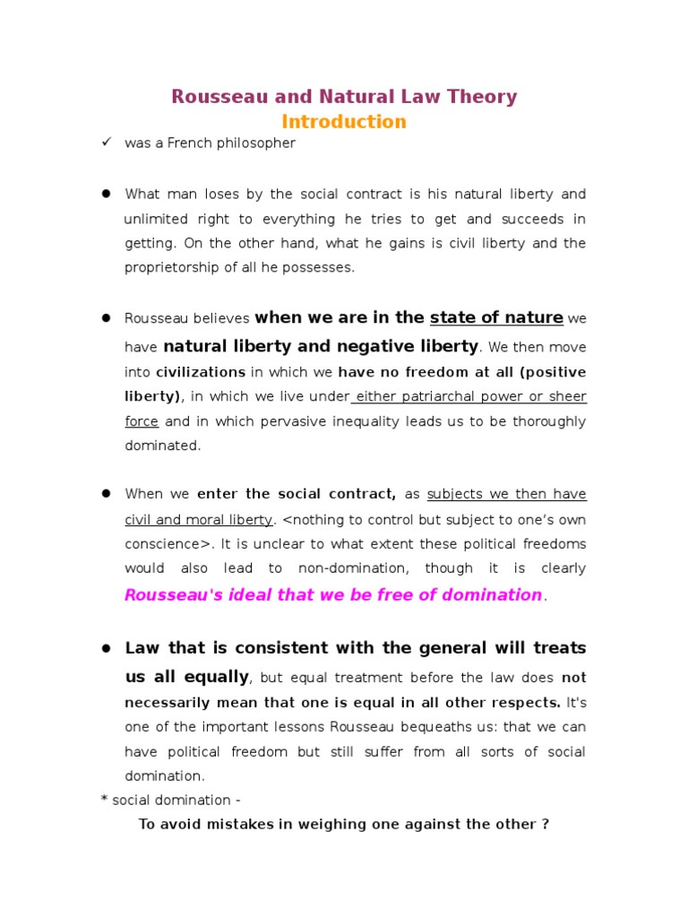 Rousseau and Natural Law Theory - Nelfi | PDF | Liberty | Social Contract