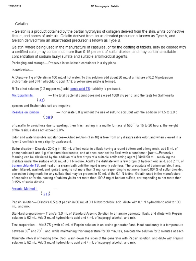NF Monographs - Gelatin | PDF | Gelatin | Hydrochloric Acid