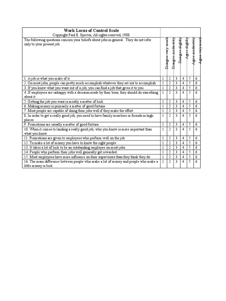Work Locus of Control Scale | PDF | Luck | Behavioural Sciences