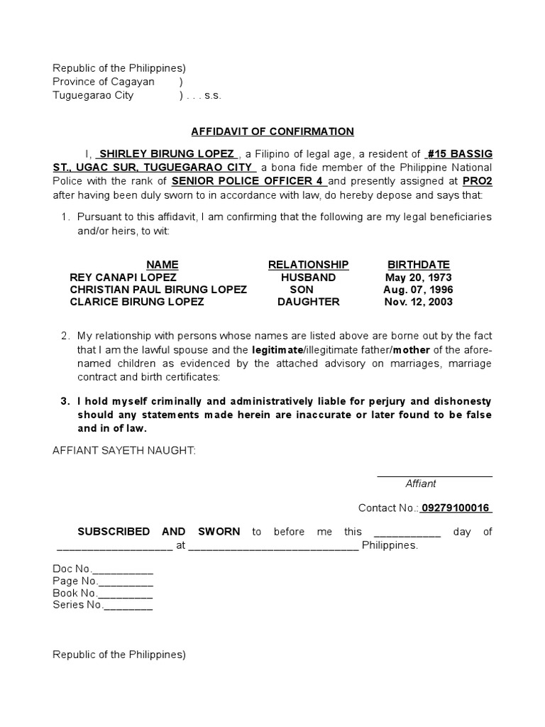 Affidavit of Confirmation | Affidavit | Perjury