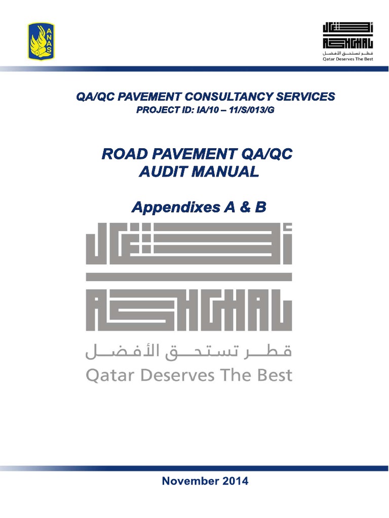 Road Pavement QA-QC Audit Manual - Appendixes A & B | PDF | Quality Assurance | Road Surface