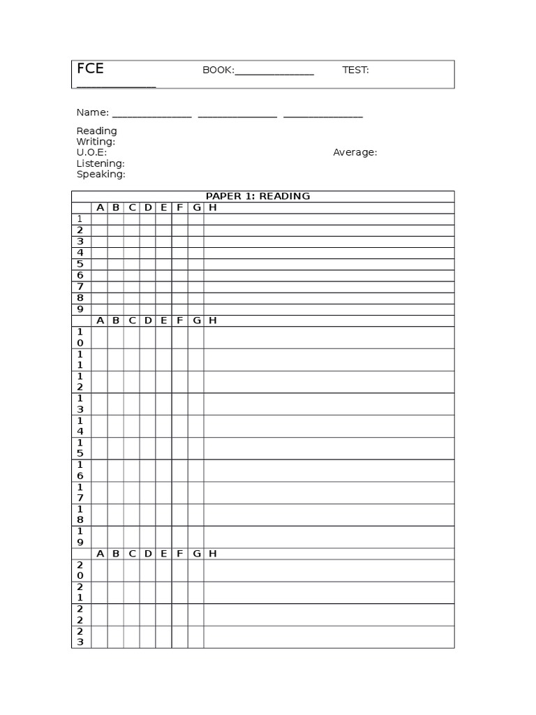 Reading Answersheet | PDF