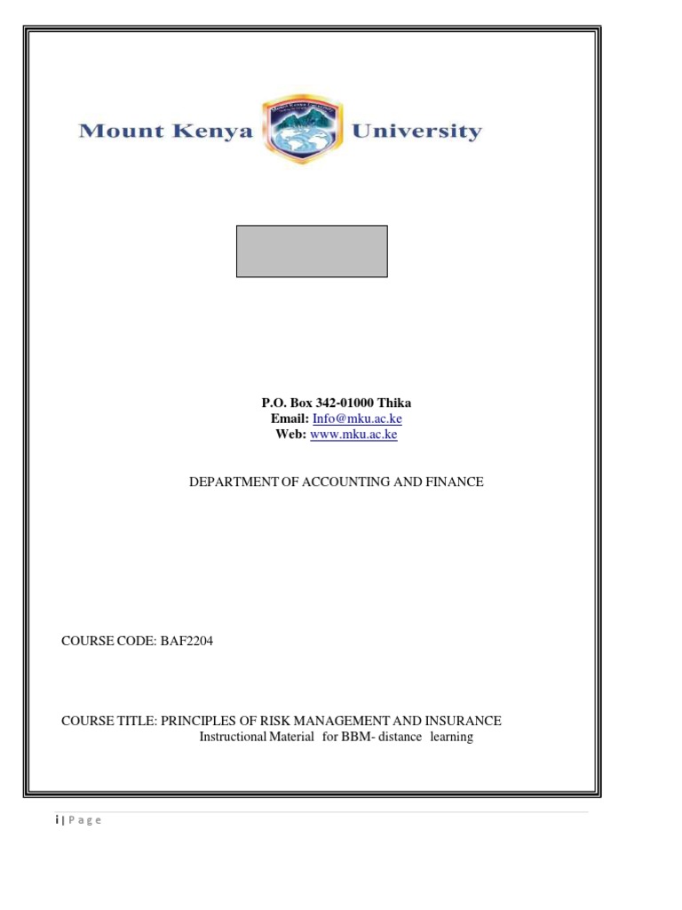 MKU's Principles of Risk Management and Insurance Course Outline | PDF ...