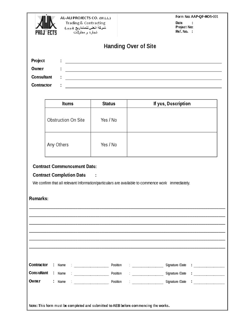 001-Handing Over of Site | PDF