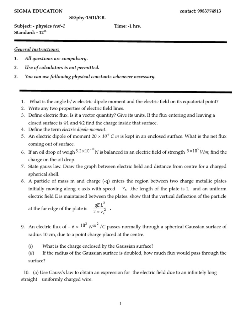 Electrostat Test 1 | PDF