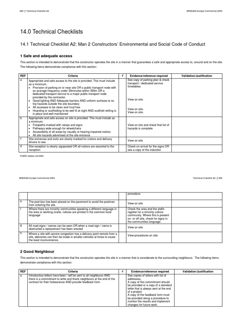 Technical Checklist A2 Man 2 SD 5066A 1.1 BREEAM Europe Commercial 2009 ...
