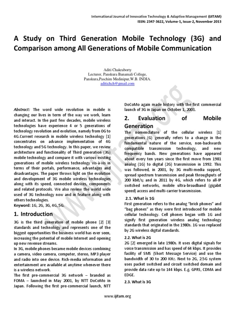 A Study On Third Generation Mobile Technology (3G) and Comparison Among ...