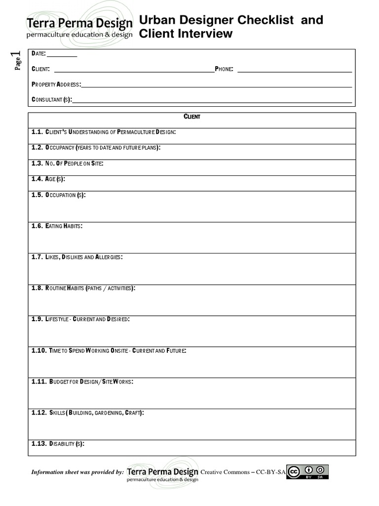 Comprehensive Urban Design Checklist and Client Interview for ...