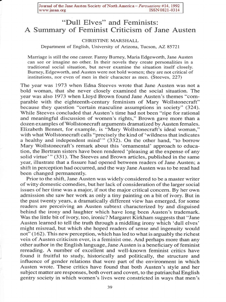 Jane Austen Analysis of Feminism PDF | PDF