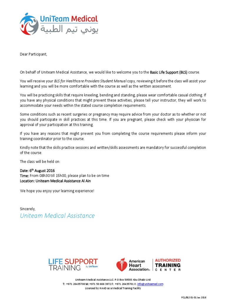 BLS Course Details - Uniteam Abu Dhabi | PDF