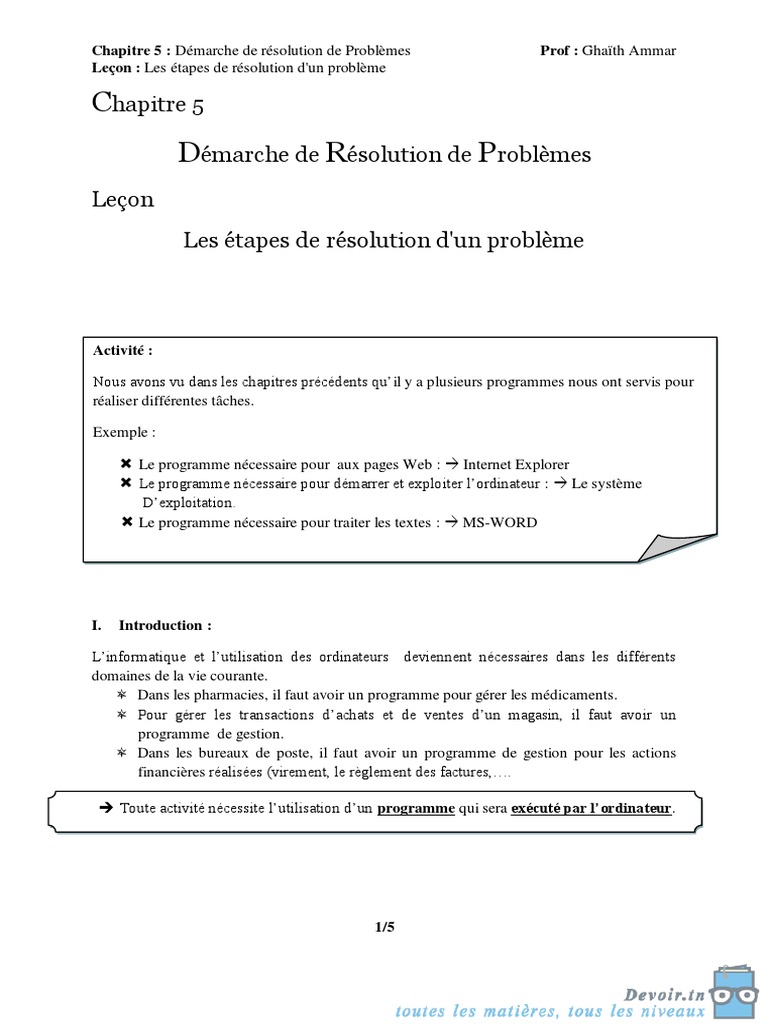 Étapes de résolution de problèmes 5e année | PDF