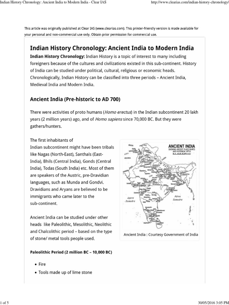 Indian History Chronology - Ancient India To Modern India | PDF