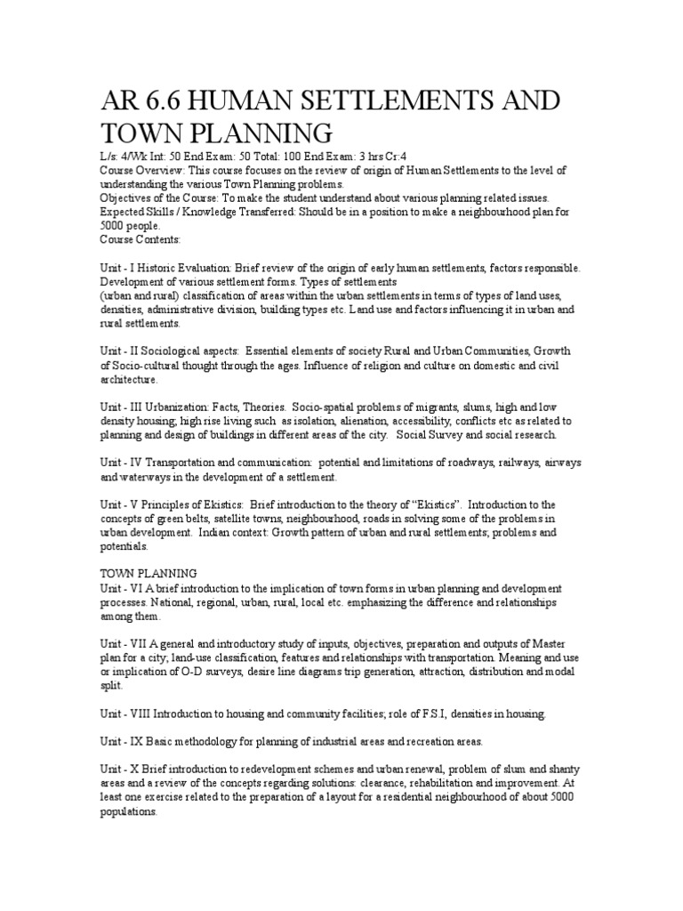 Human Settlements n Town Planning | Urban Planning | Urbanization