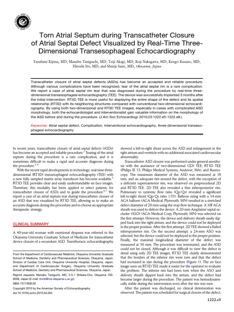 Torn Atrial Septum During Transcatheter Closure of Atrial Septal Defect ...