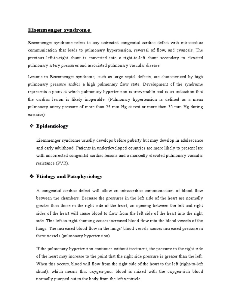 A Comprehensive Review of Eisenmenger Syndrome: Etiology ...