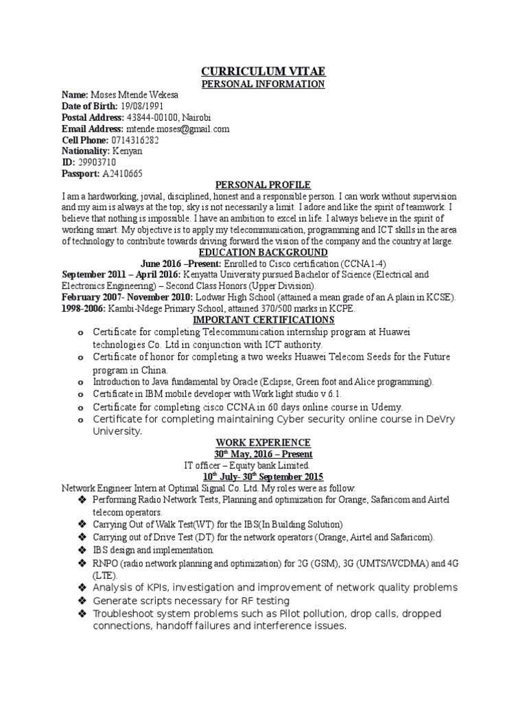 CV Moses | PDF | Computer Network | Gsm
