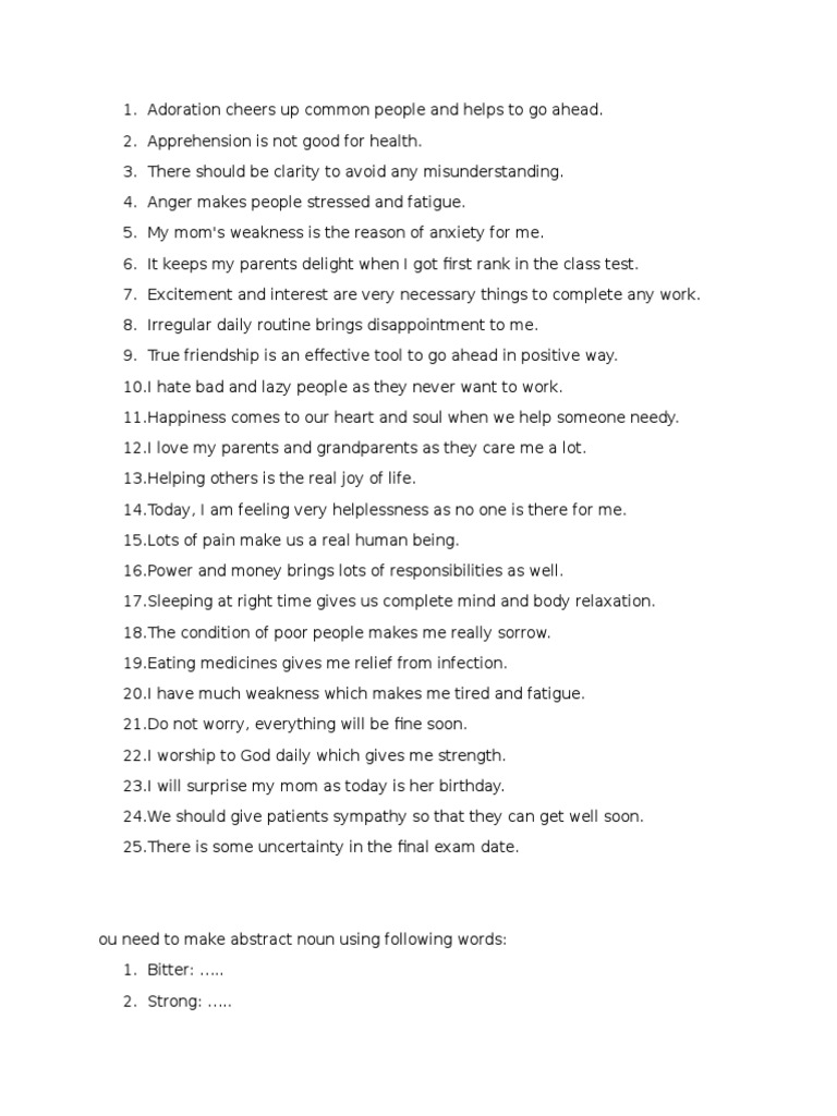 Abstract Nouns Practice | PDF