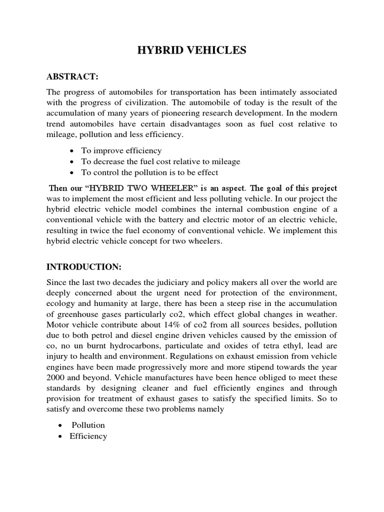 Design and Fabrication of Hybrid Two Wheelers | PDF | Technology ...