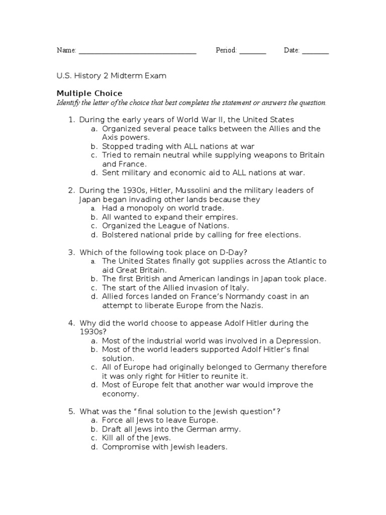 U.S. History 2 Midterm Exam | PDF | Vietnam War | World War II